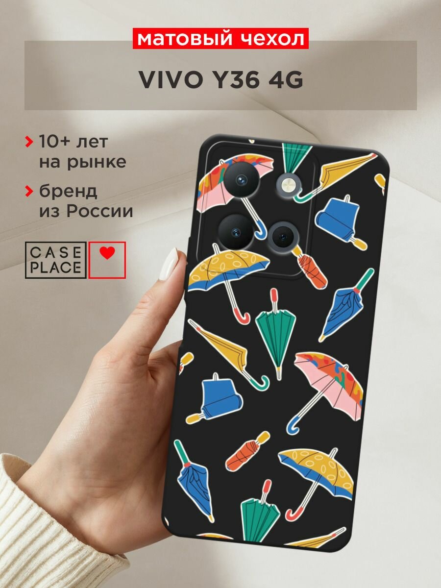 Чехол на Vivo Y36 4G / Виво Y36 4G с принтом "Зонты паттерн", прозрачный