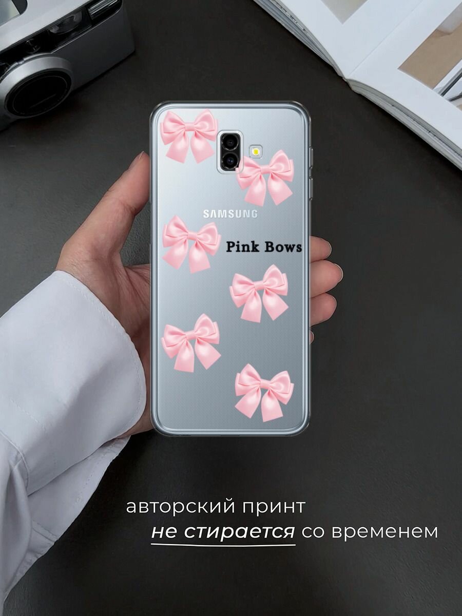 Чехол на Samsung Galaxy J6 + / Самсунг Галакси J6 Плюс 2018 с принтом "Pink Bows", прозрачный — фото 1