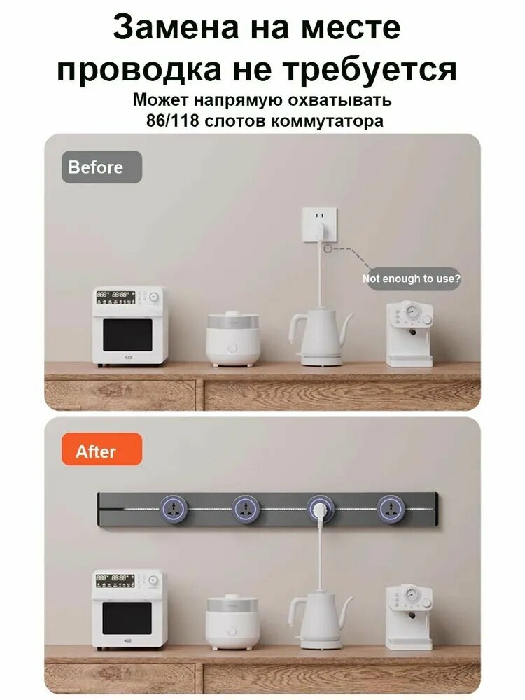 Трековые розетки, накладная металлическая шина 100 см + 5 евро розетки+1 usb & Type C, серый