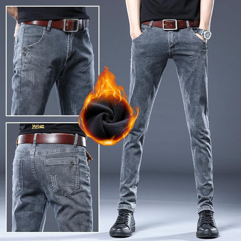 Охоты Брюки JYL Сезонные утеплённые толстые джинсы мужские универсальные эластичные узкие корейские длинные