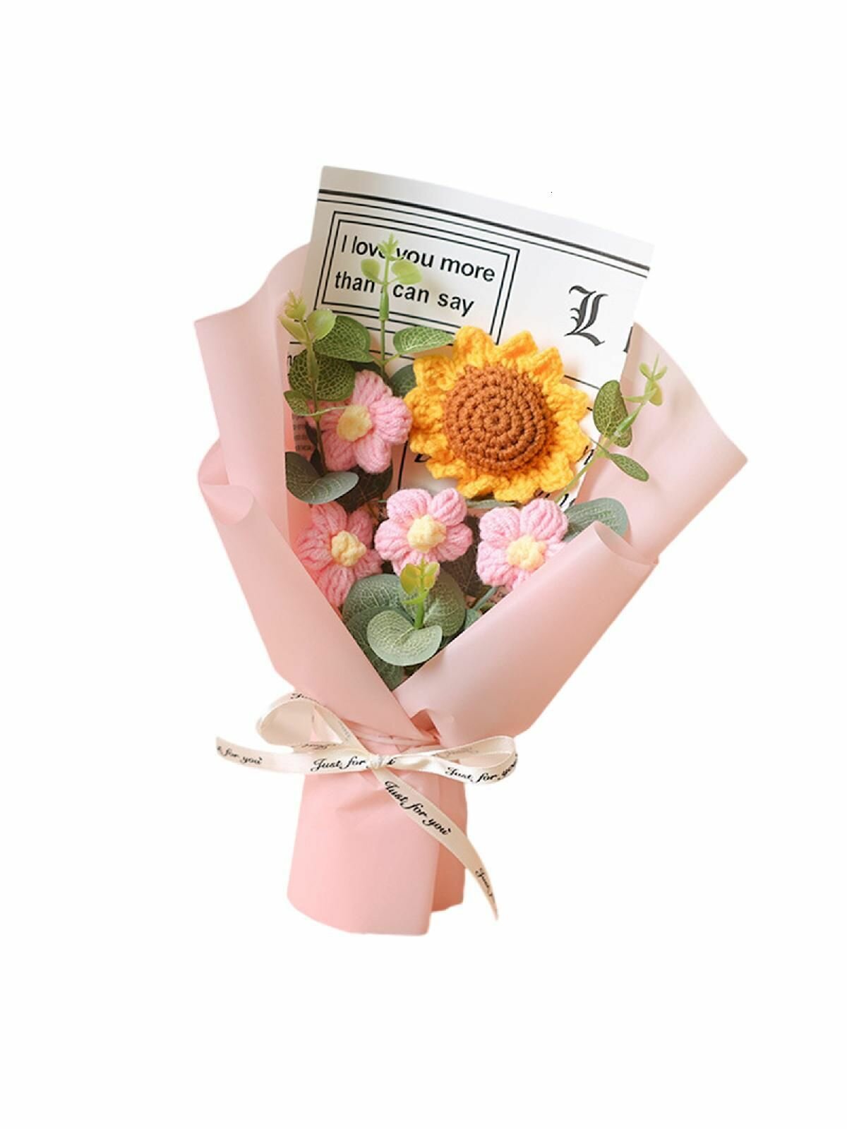 Стабилизированныецветы, Букет из подсолнечной шерсти ручной работы без светло-розового цвета