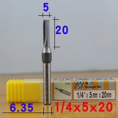 1 шт, 1/4 дюйма, хвостовик 1 мм-6 мм, прямые фрезы TCT, деревообрабатывающие, резьбы, 2 флейты, гравировальные фрезы по дереву, твердосплавные фрезы с ЧПУ D-5mm. H-20mm