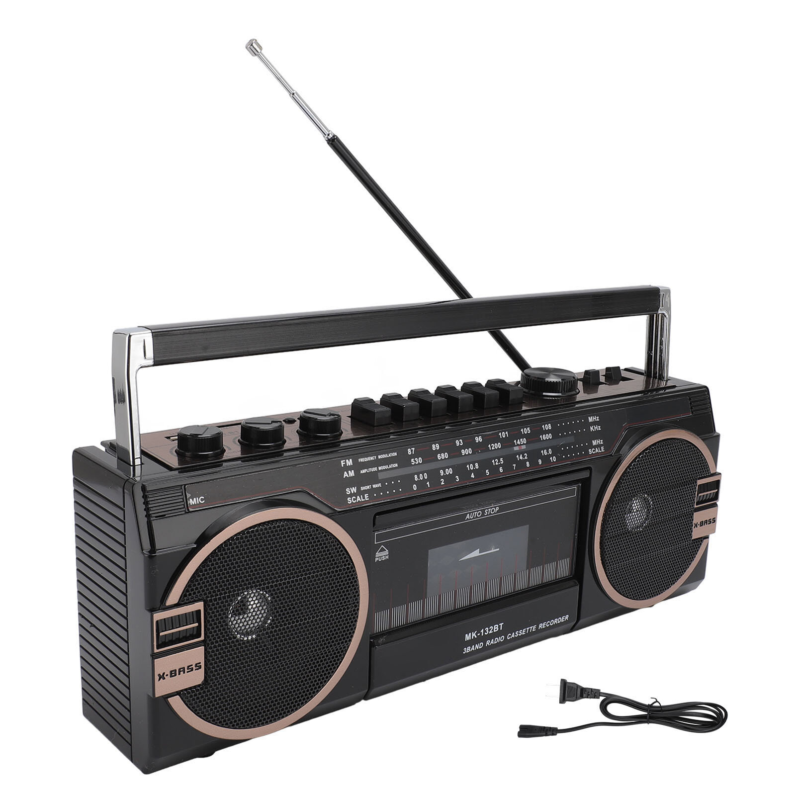 Кассетный плеер AM FM SW Bluetooth, винтажный магнитофон с USB-портом и входом Aux 3,5 мм, отличное качество звука, черный, с вилкой 110 В (США)