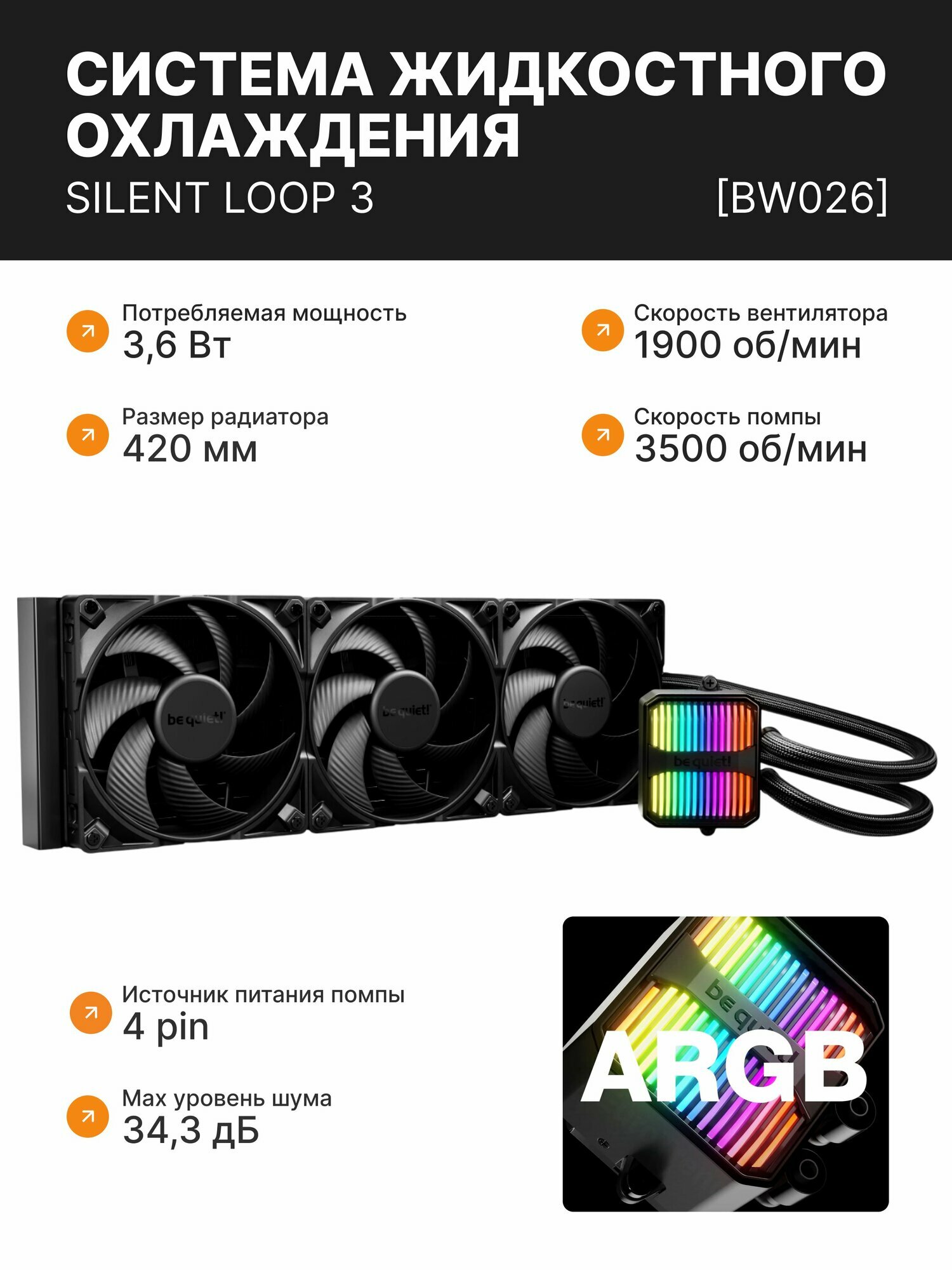 Система жидкостного охлаждения be Quiet! Silent Loop 3 420mm (BW026)