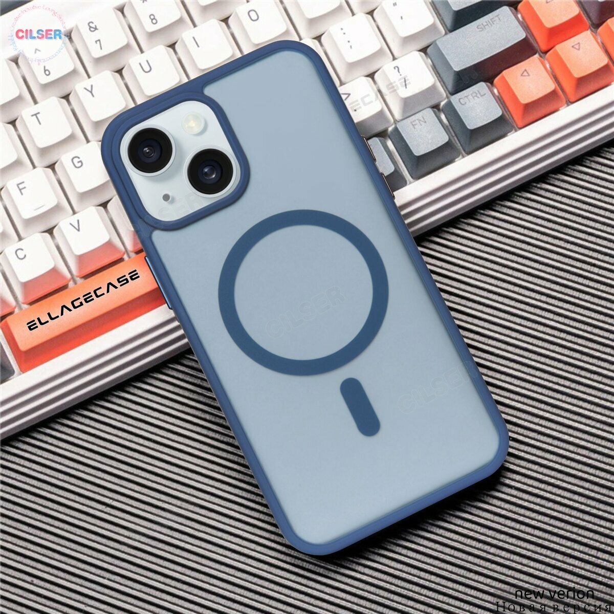 MagSafe Чехол, ударопрочный, прозрачный, защита камеры, для Apple iPhone 13 и 14, голубой — фото 1