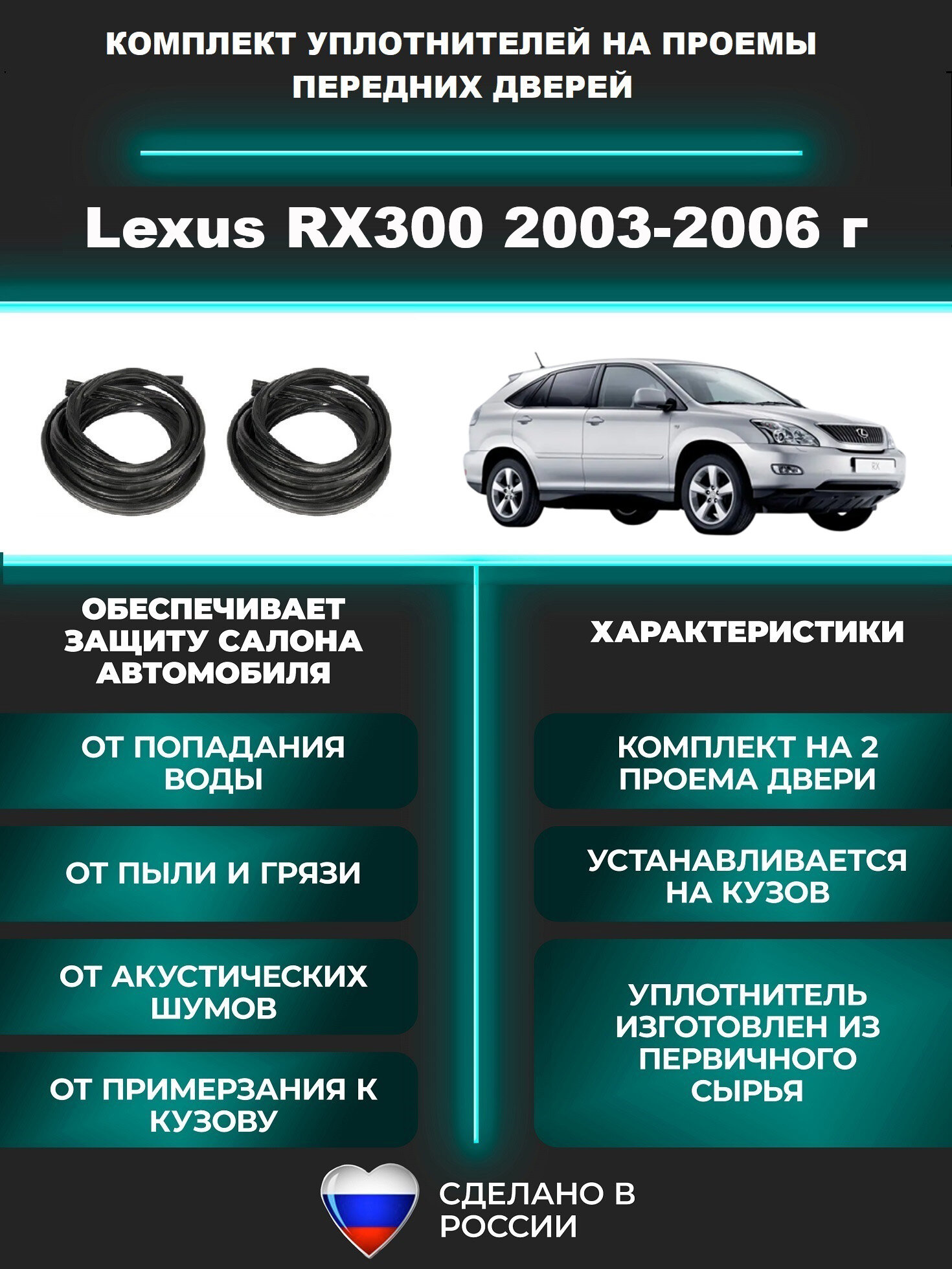 Комплект уплотнителей проема передних дверей, подходит на Lexus RX300 2003-2006 г. / Лексус РХ 300 - 2 шт
