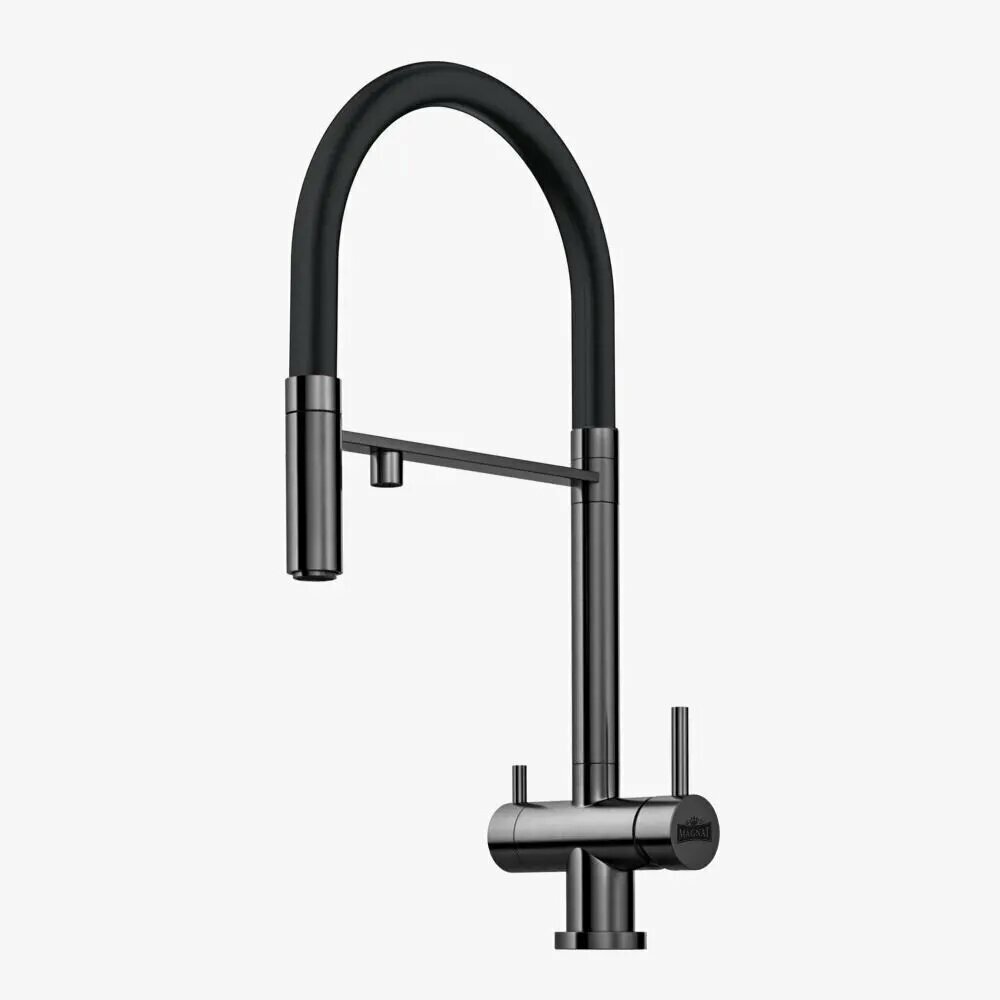 Смеситель для кухни под фильтр с гибким изливом MAGNAT NOBLE MG-202401GM-BL вороненая сталь /черный