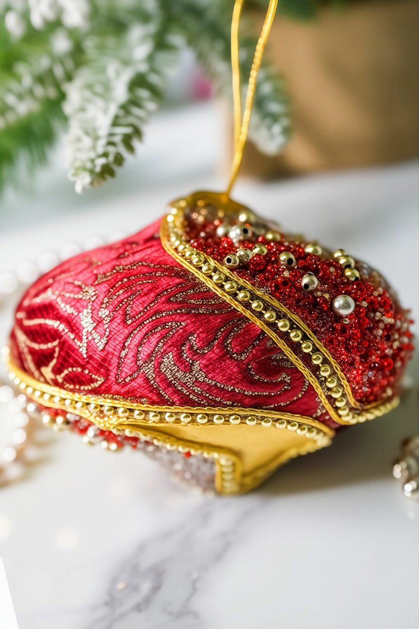 Ёлочный шар камелот, коллекция винтажный ШИК, полиэстер, бургунди, 10 см, Winter Deco 2007369