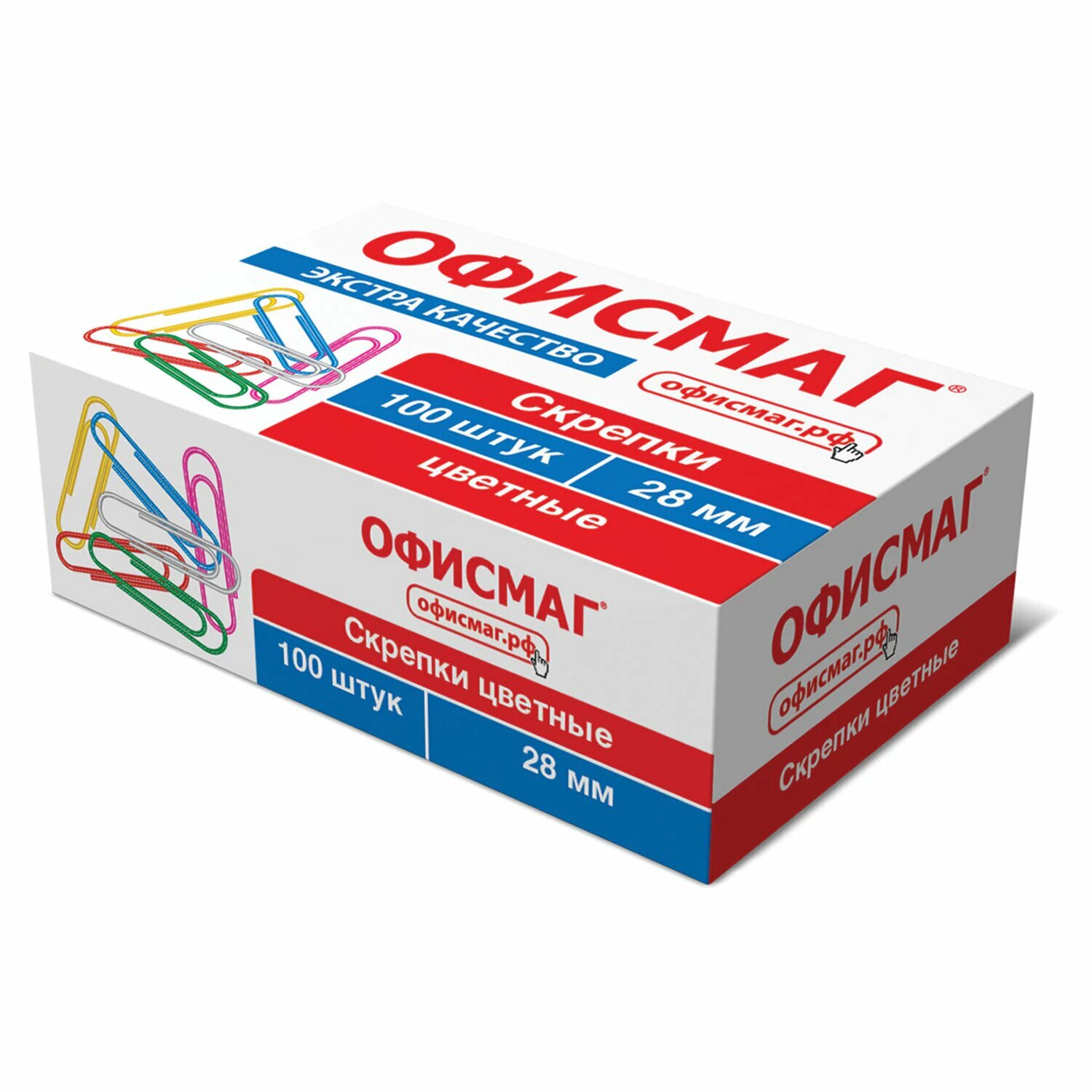 Упаковка 20 шт. Скрепки экстра офисмаг 28 мм цветные 100 штук, 271316