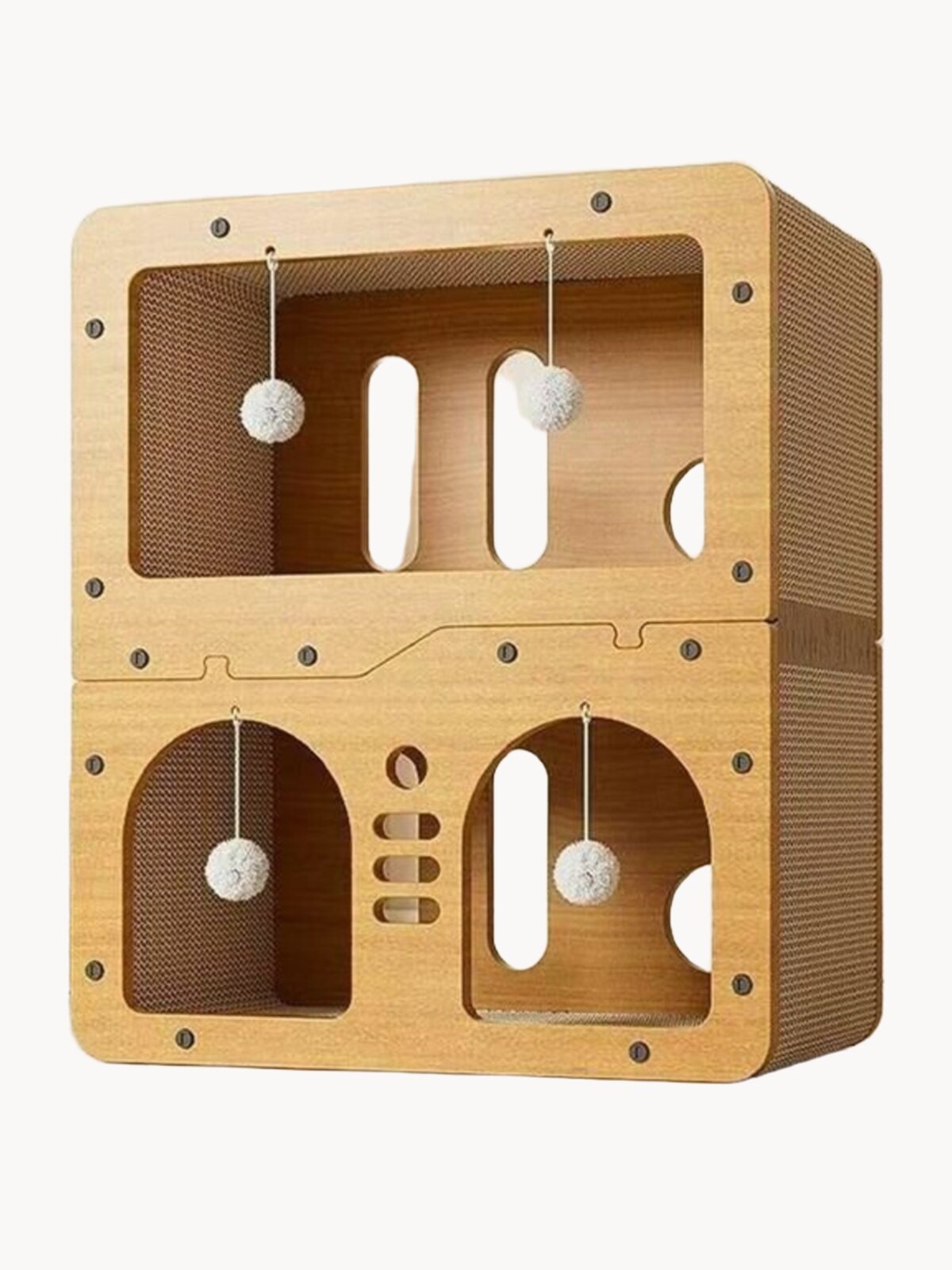 Двухэтажный домик-когтеточка для кошек Многофункциональный комплекс с лежанкой и когтеточкой (дерево + картон, 51см, для 3+ кошек)