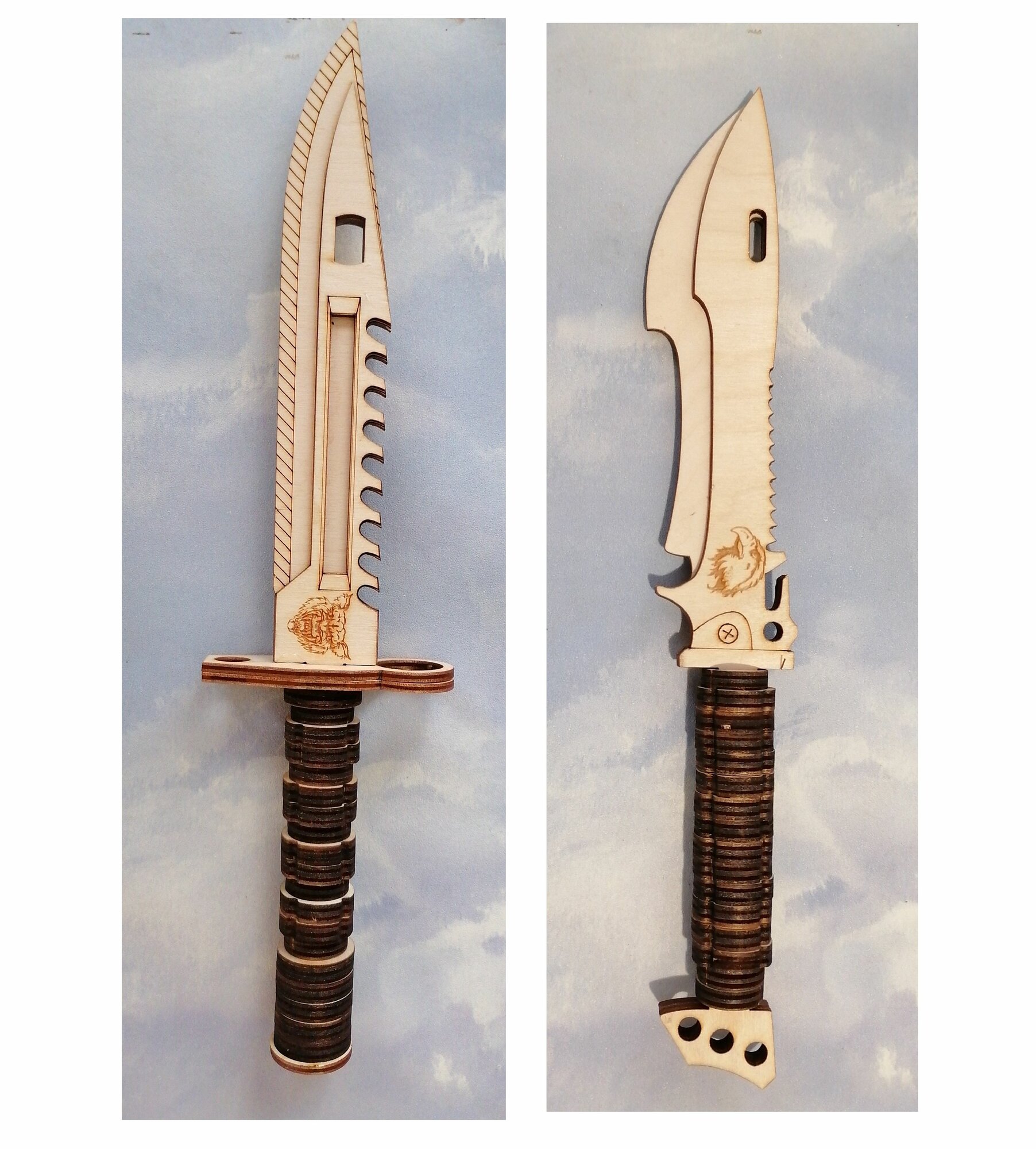 Комплект Штык НОЖ (орел) и Штык- НОЖ М9 (тигр). Деревянное оружие для игр. Технолог, комп 2 ножей