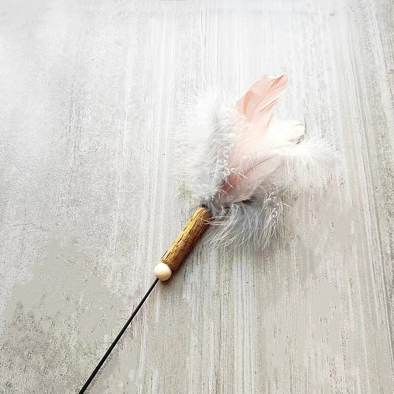 Поставки для животных Кошки Игрушки Длинный стержень Цветные перья Дразнящий кошачий стержень светло-розовый