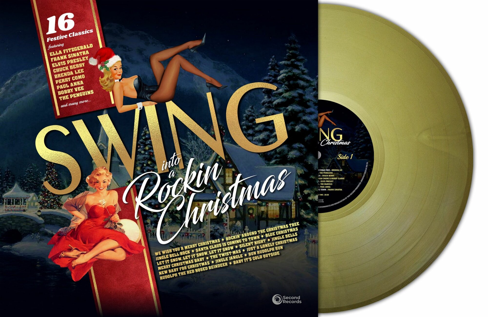 Новогодний сборник Swing Into A Rockin Christmas, (LP, Compilation, 180 gram Gold Vinyl) Виниловая Пластинка