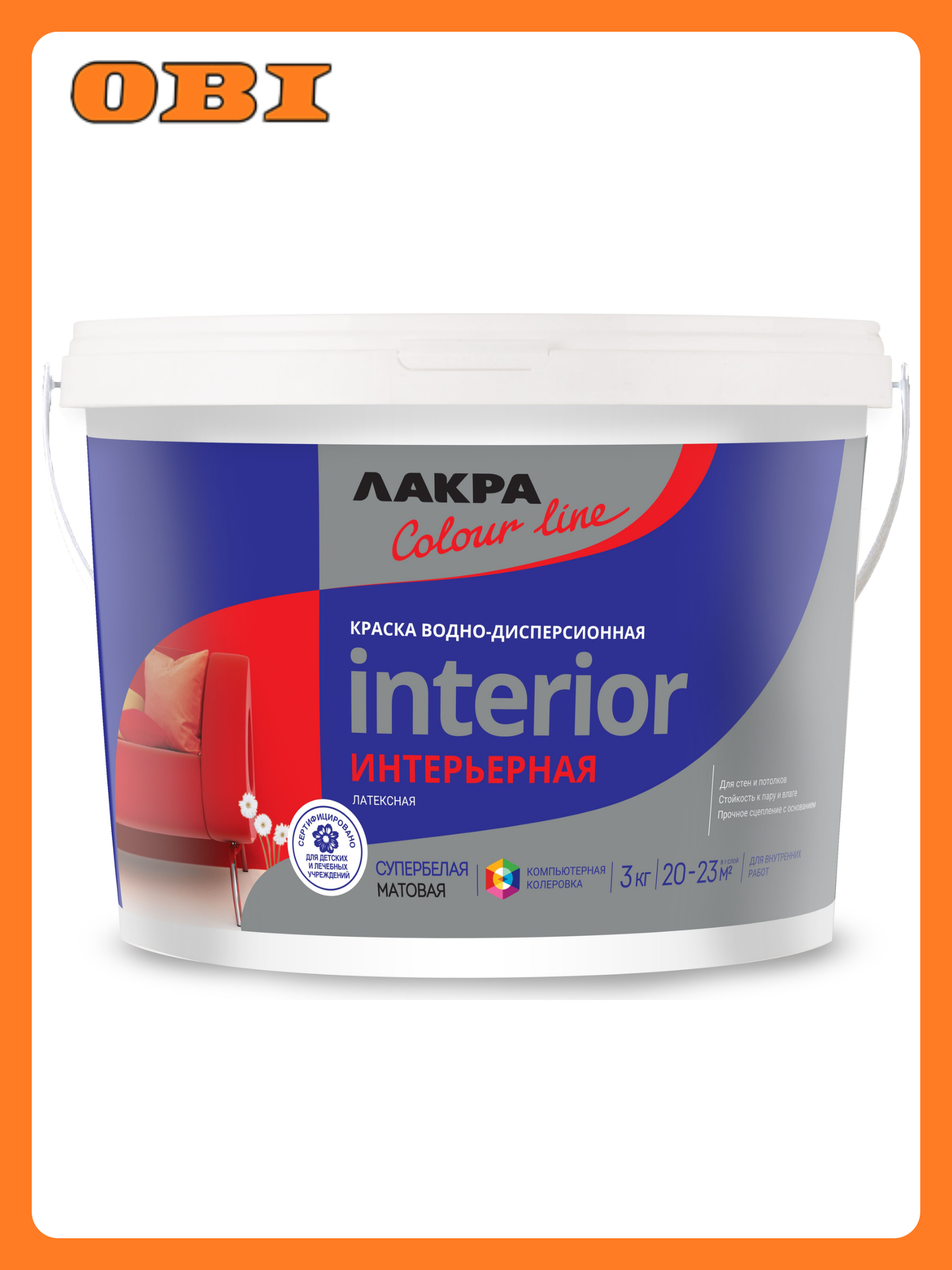 Краска Лакра ColorLine, латексная, матовая, влагостойкая, белая, 3 кг