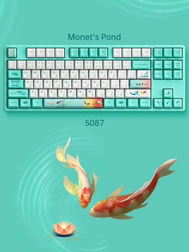 AKKO Игровая клавиатура проводная Akko 5087S QMK Monet's Pool - проводная механическая клавиатура RGB OEM с 87 клавишами и возможностью горячей замены в US, (V3 Pro Cream Yellow), Английская раскладка, белый, голубой