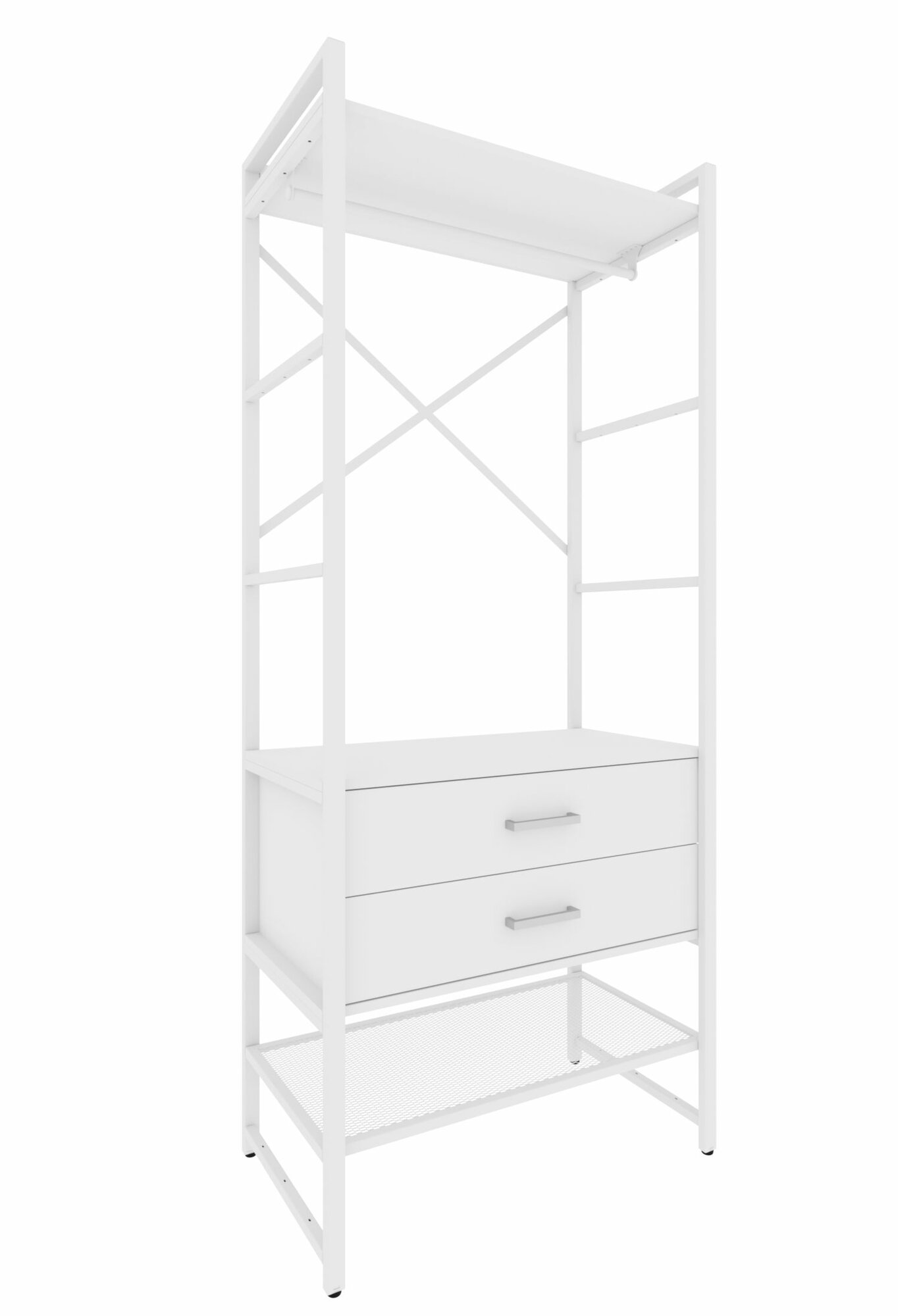 Стеллаж со штангой Микс для прихожей 80 см, Белый