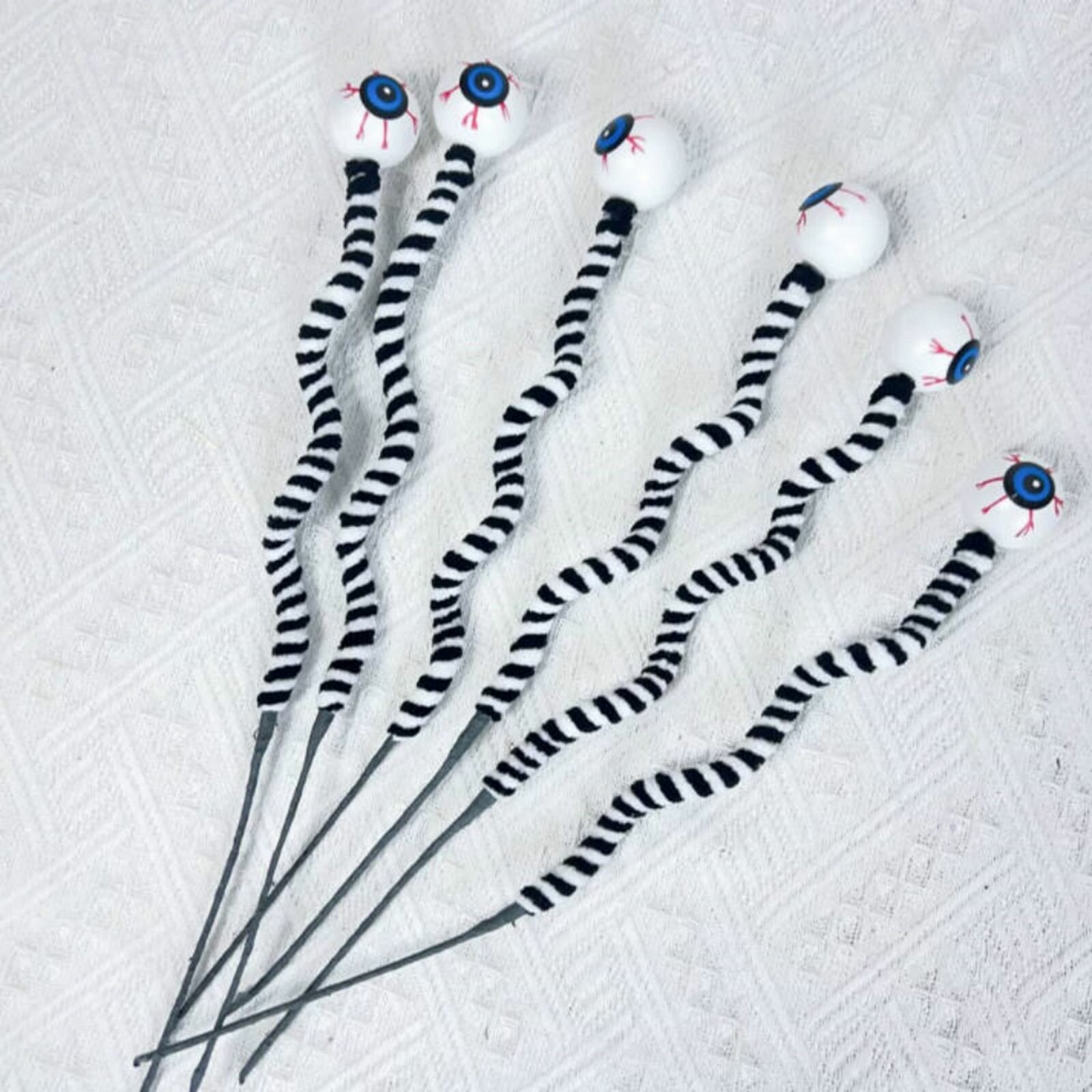 Чёрно-белые шерстяные ветви для Хэллоуина, 6 декоративных элементов с глазками