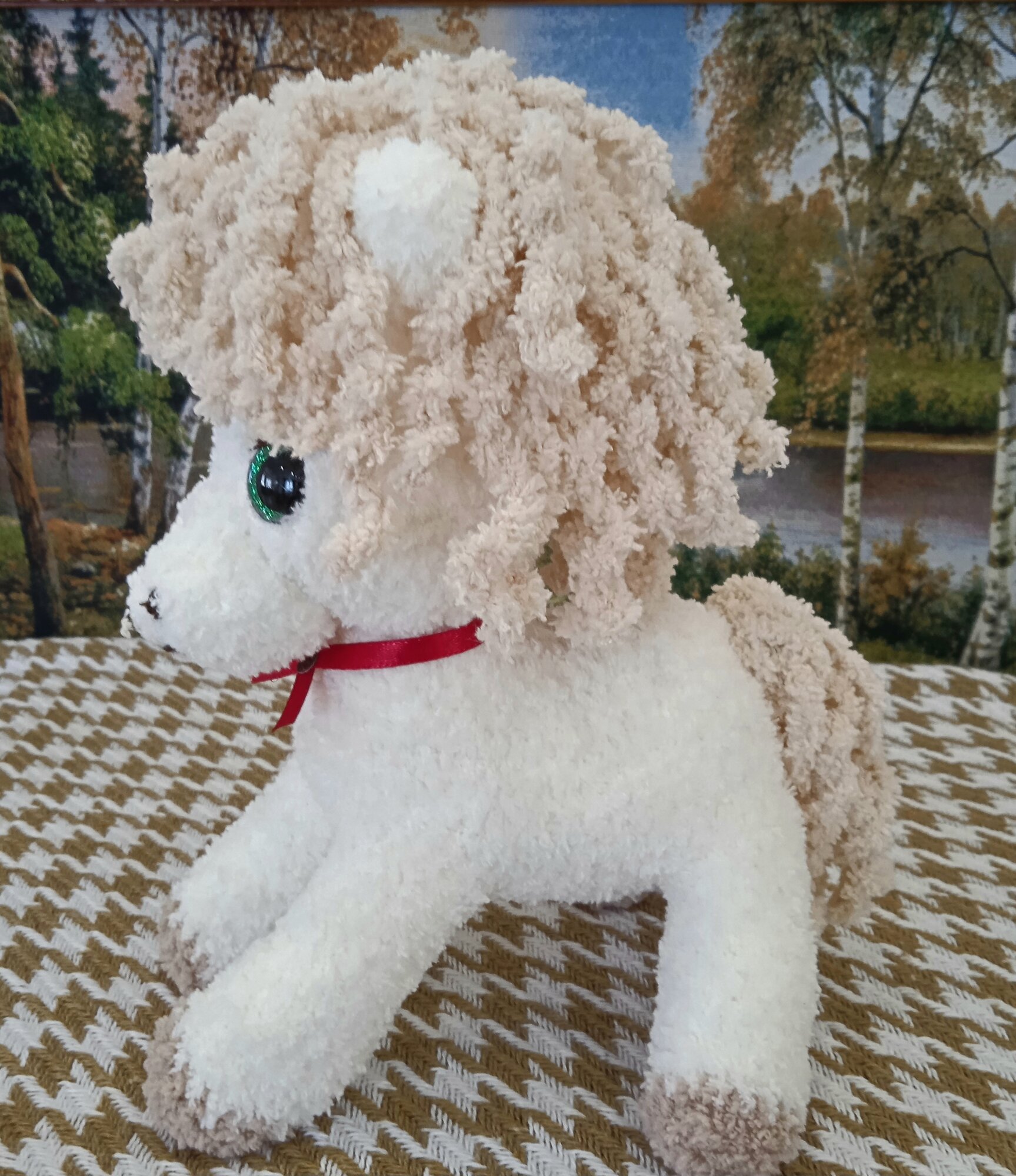 Мягкая вязаная игрушка "Лошадка", ручная работа, символ Нового года, 35см