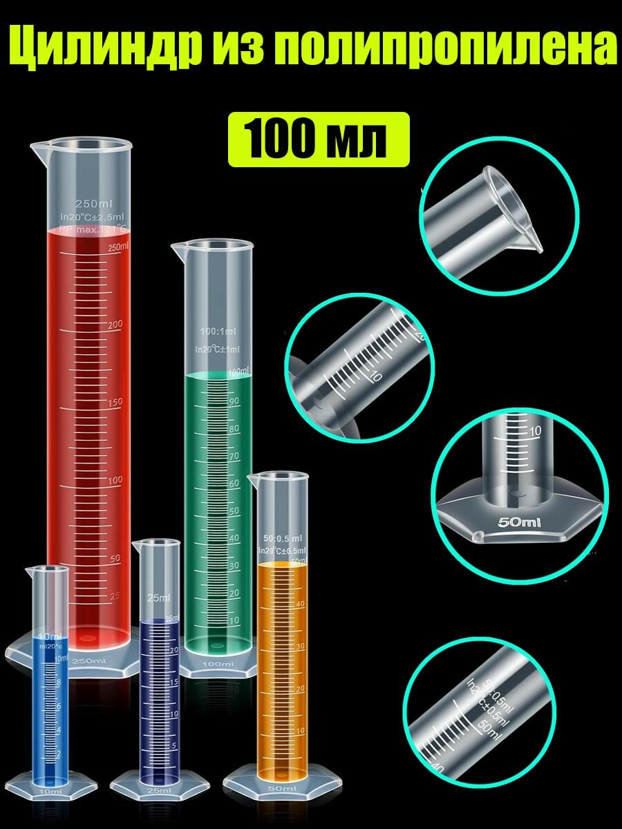 100 мл Прозрачная Пластиковая Мерная Трубка с Градуировкой, Мерный Цилиндр для Лаборатории