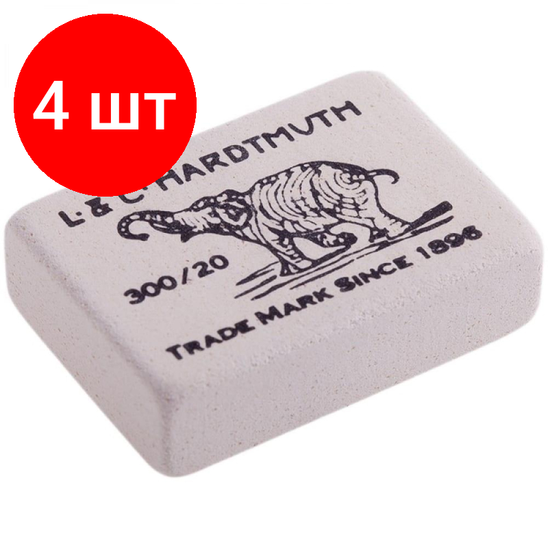 Комплект 4 штук, Ластик KOH-I-NOOR ELEFANT 300/20 12х45х31мм