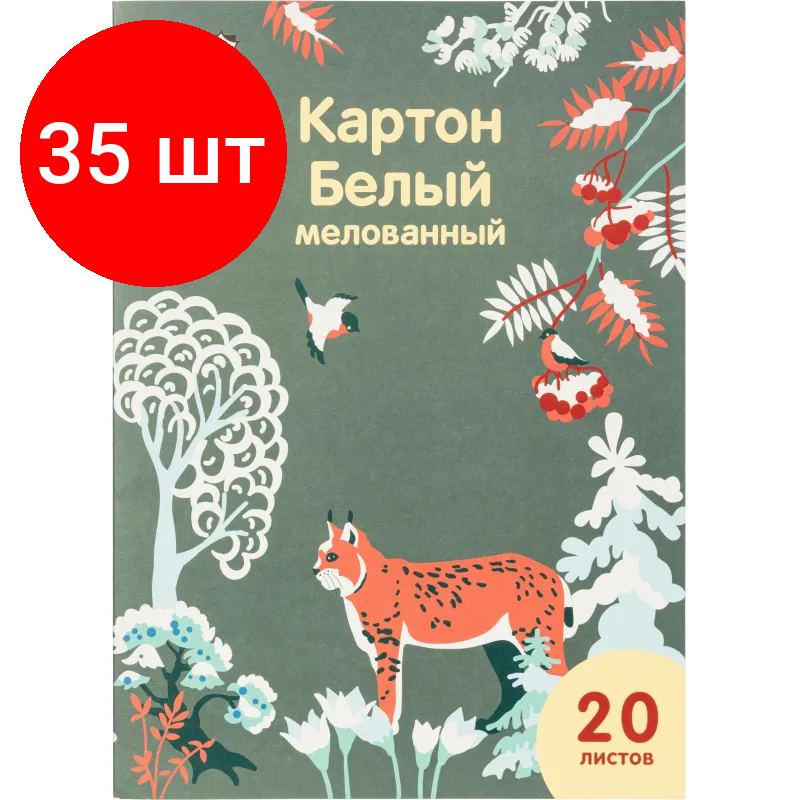 Комплект 35 штук, Картон белый 20л , А4, Живая природа, мелов