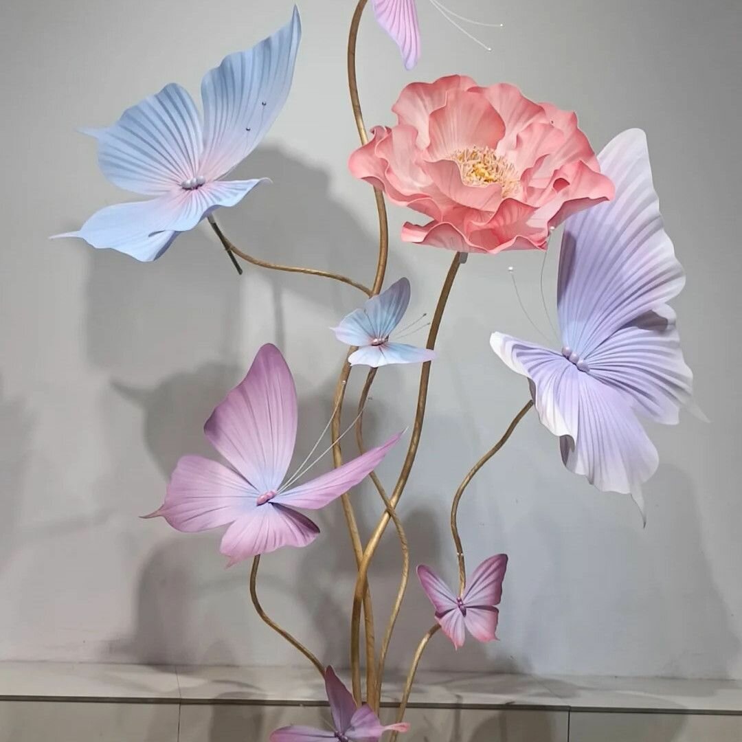Художественная бабочка из бумаги, реалистичные 3D цветы, декорации для сцены, романтическая свадебная церемония, искусственные цветы для оформления сцены