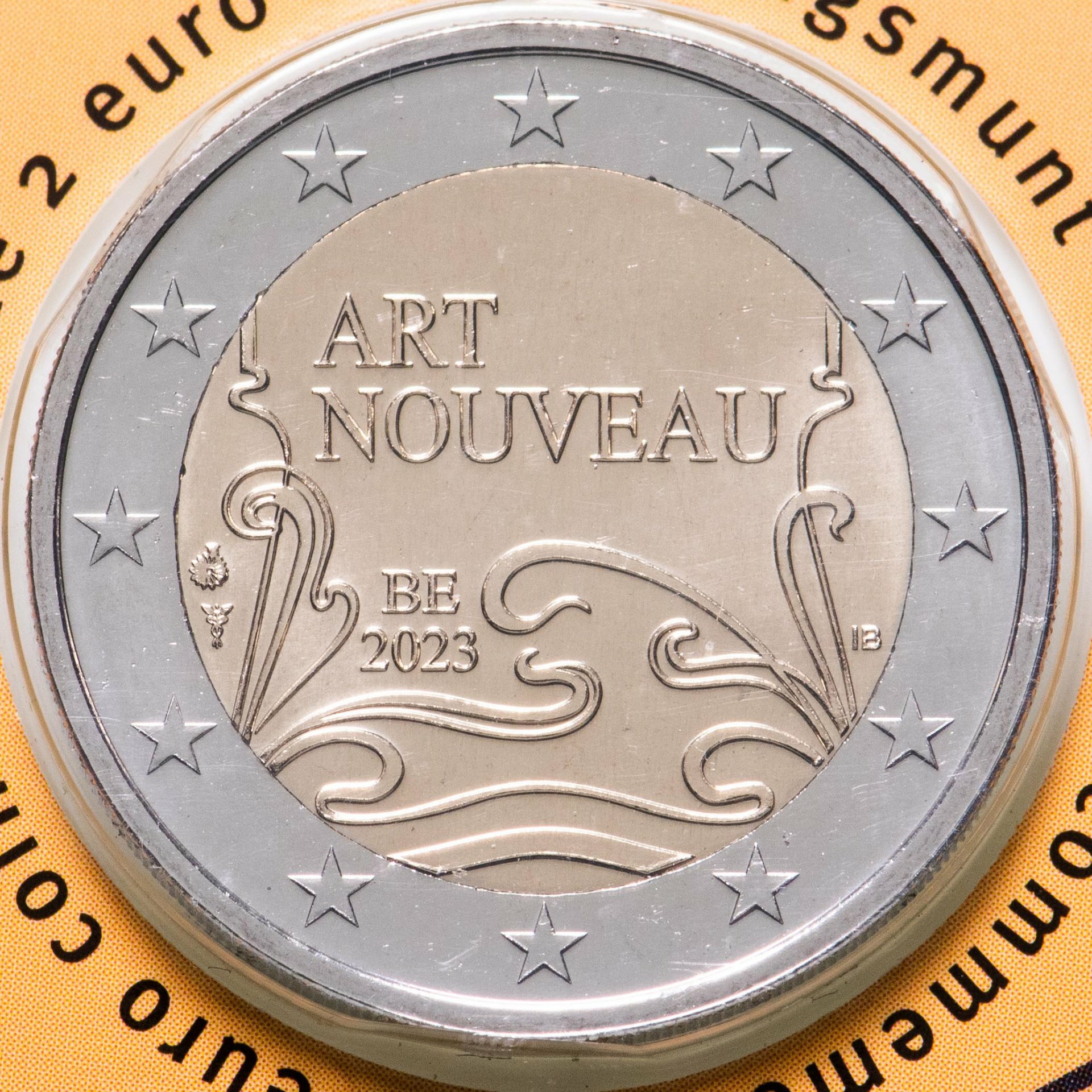 Бельгия 2 евро 2023 "130 лет стилю ар-нуво в Бельгии" на фламандском языке, в блистере, Биметалл, в сохранности UNC