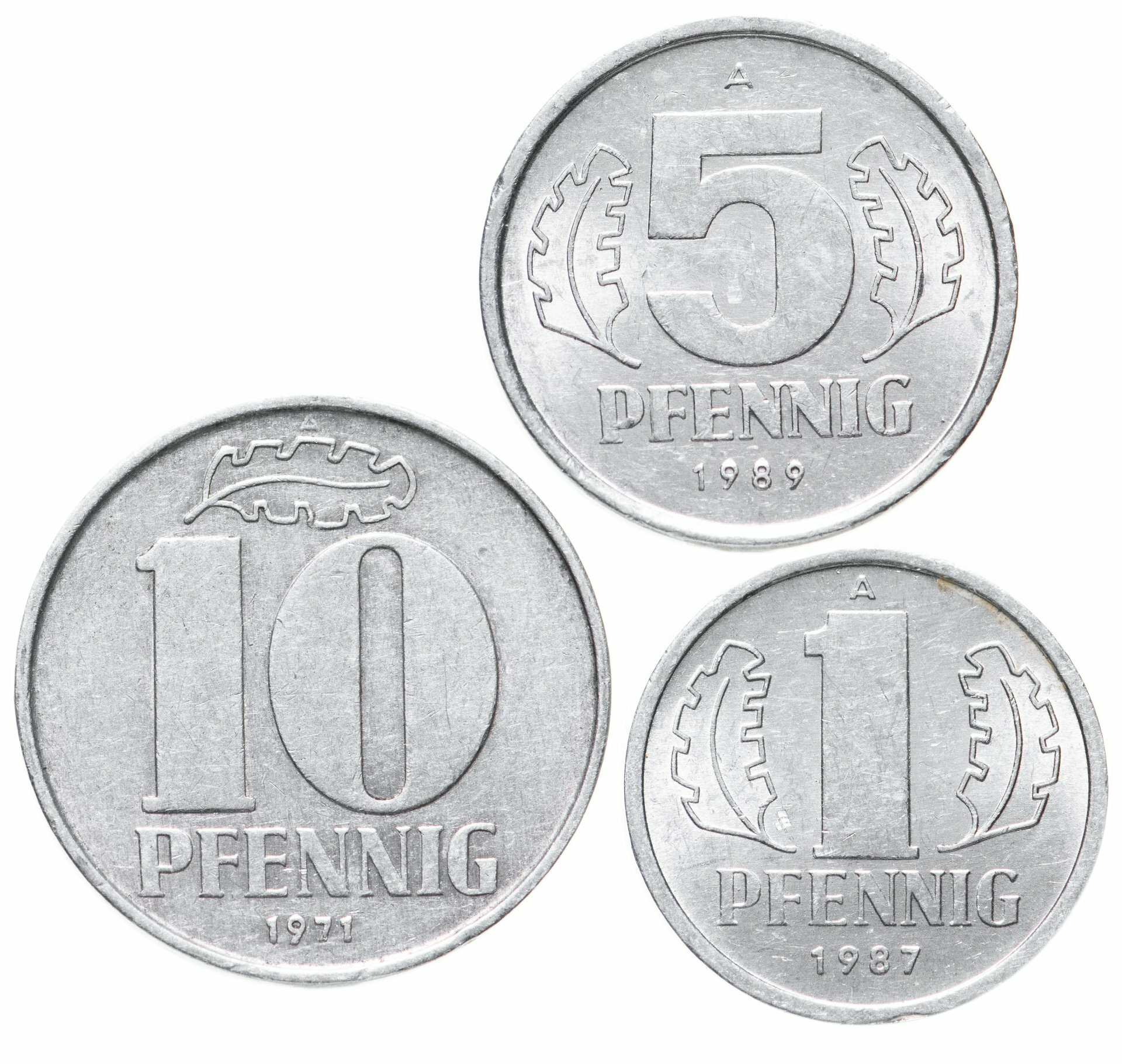 Германия ГДР набор монет 1960-1990 3 штуки, Алюминий, в сохранности XF
