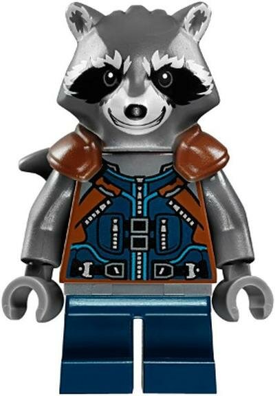 Минифигурка Lego sh0384 Rocket Raccoon - Dark Blue and Reddish Brown Outfit, Dark Bluish Gray Head