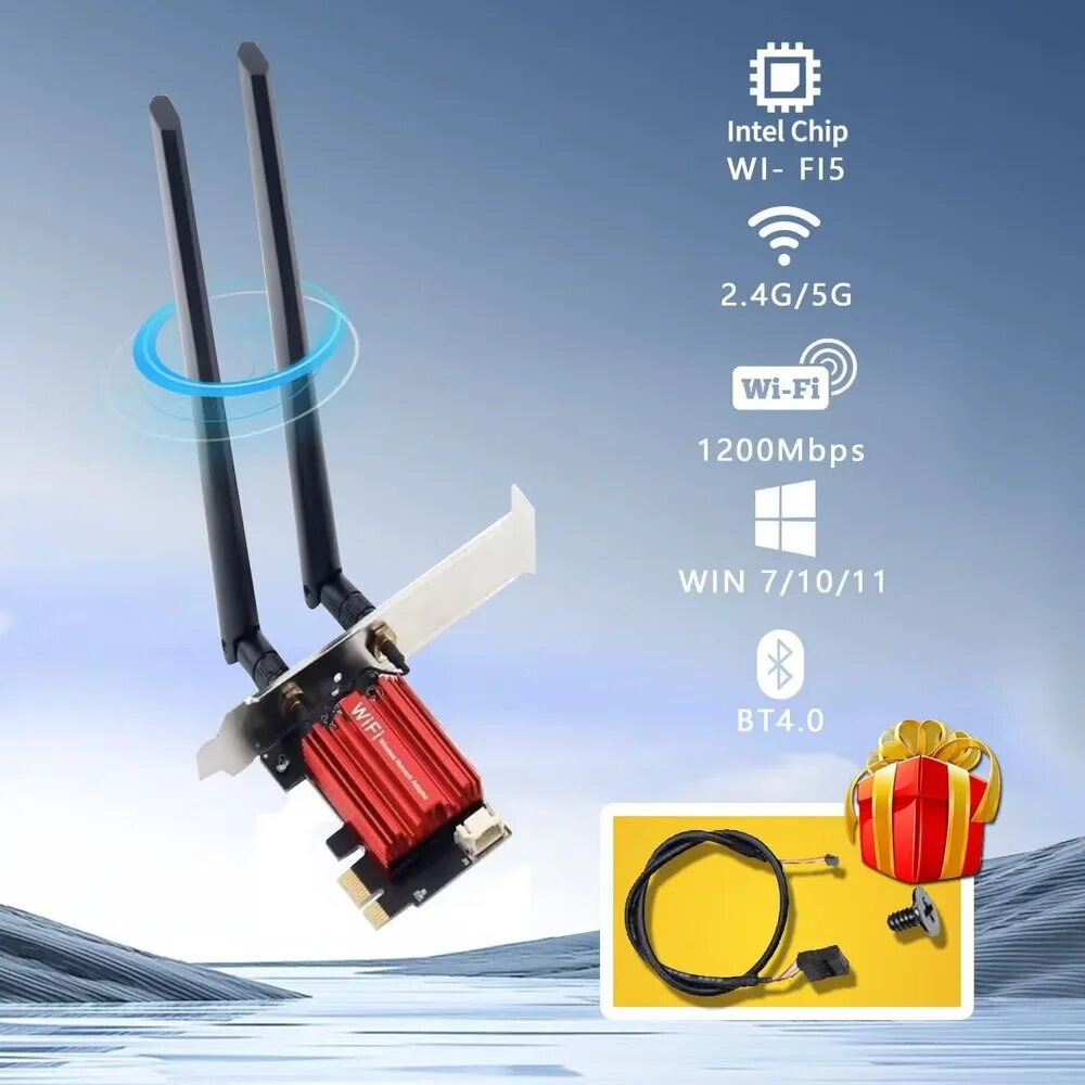 WiFi 5 адаптер AC1200 Bluetooth 4.0 PCI-E Сетевая карта 2.4G/5 ГГц 802.11AC для ПК Windows 7/8/10/11 Беспроводная сетевая карта