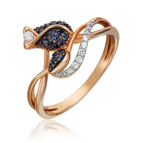 Кольцо, красное золото, 585 проба, бриллиант, сапфир