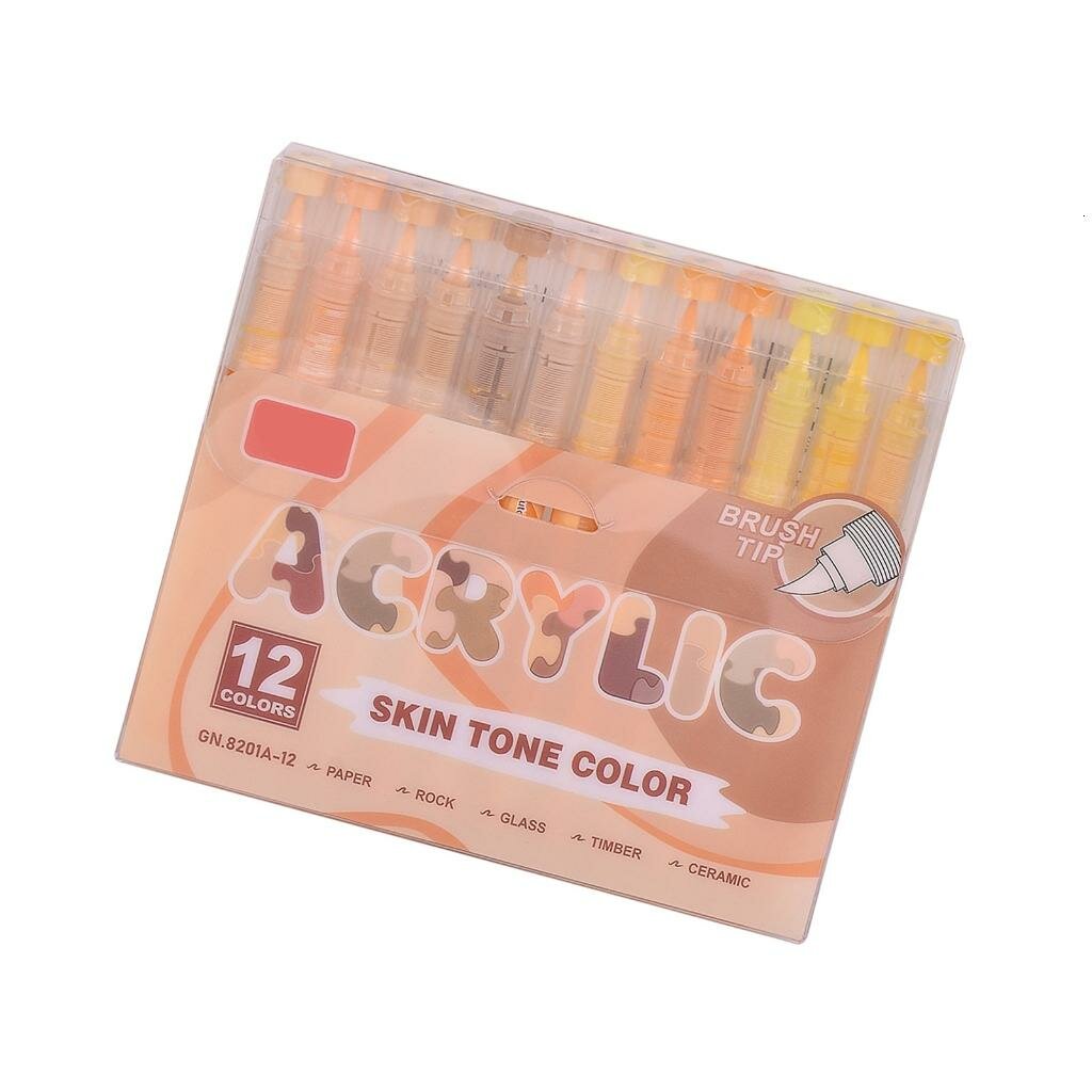 12шт Жидкий акриловый маркер 12 Цветов Акриловая краска Ручка Кисть Маркер для рисования