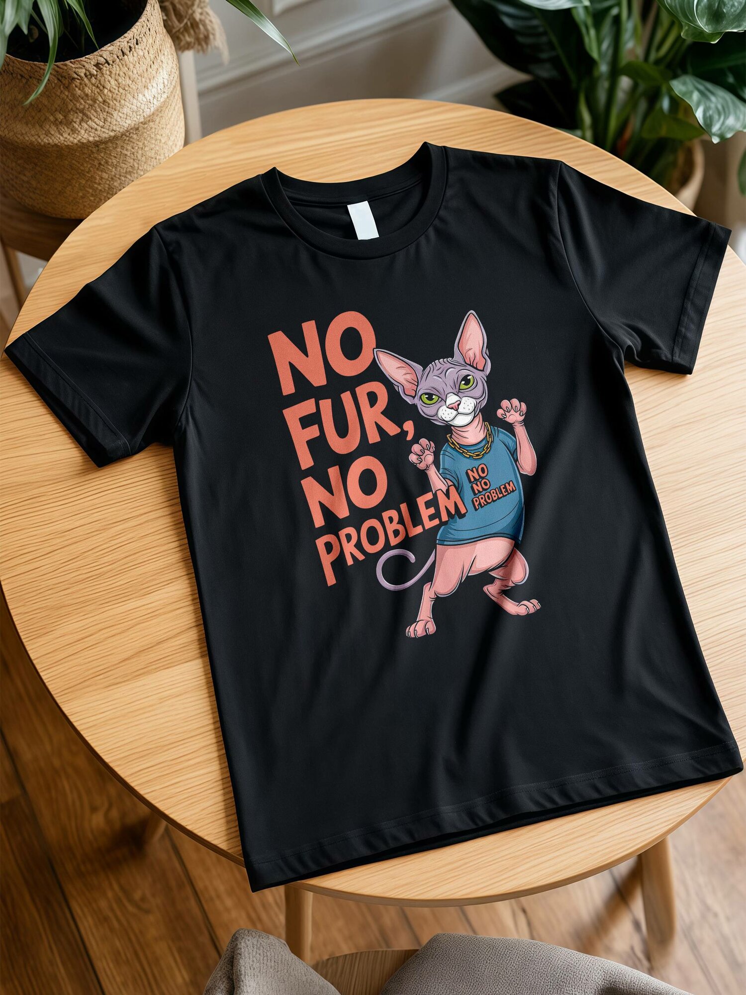 Футболка Футболка с принтом, котик, Черная