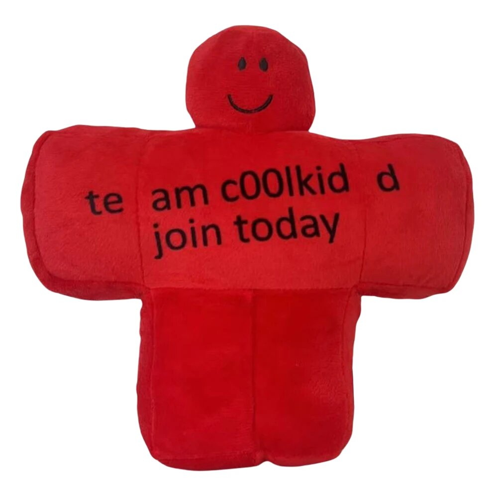 Красный плюшевый персонаж Roblox "te am c00lKid d join today"