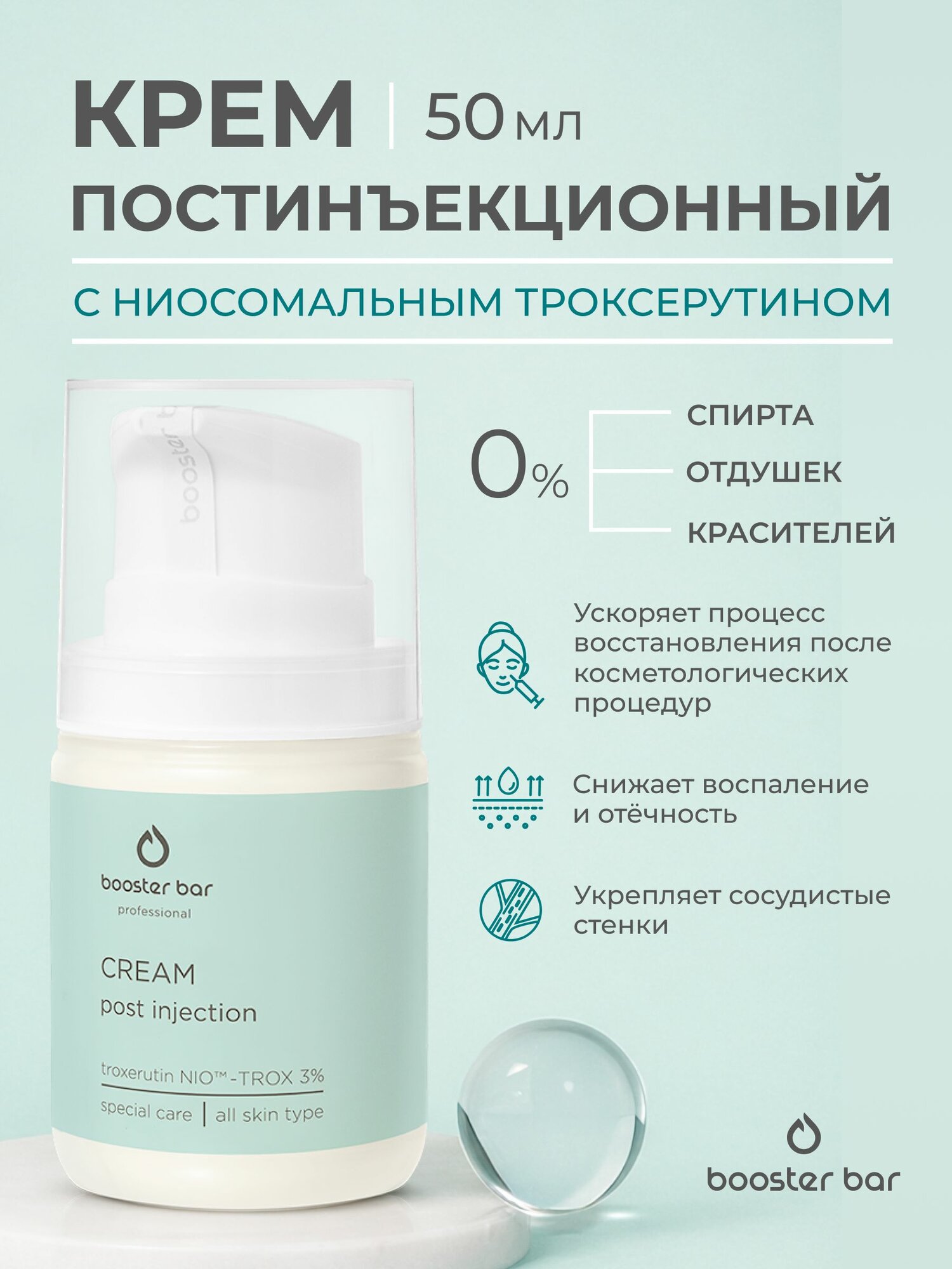 Крем для лица с троксерутином - после инъекций, от купероза и отеков для лица, век и шеи POST INJECTION