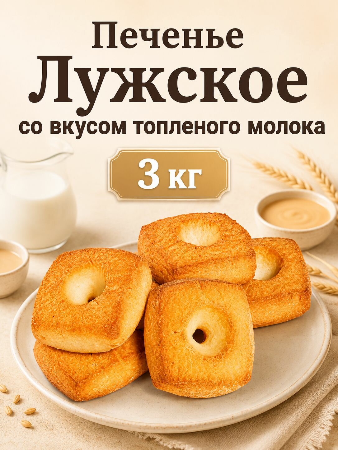 Печенье Лужское со вкусом топленого молока, 2 коробки по 3 кг