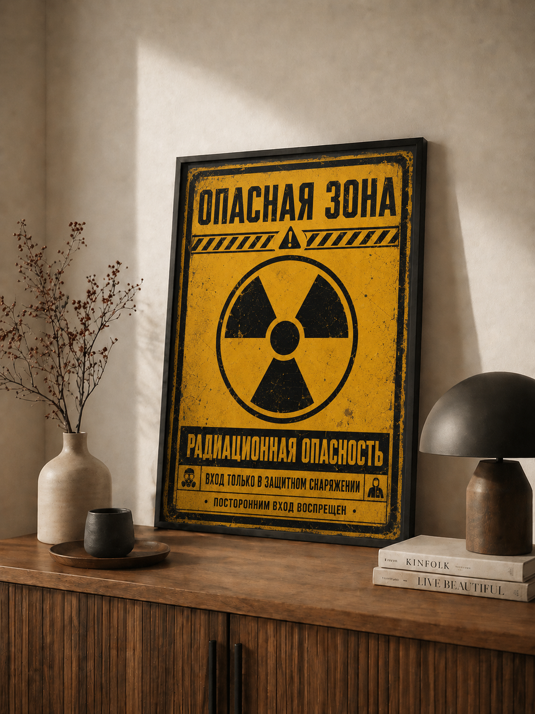 Постер «Опасная зона» радиация А4, интерьерный плакат в стиле warning sign, 21×30 см