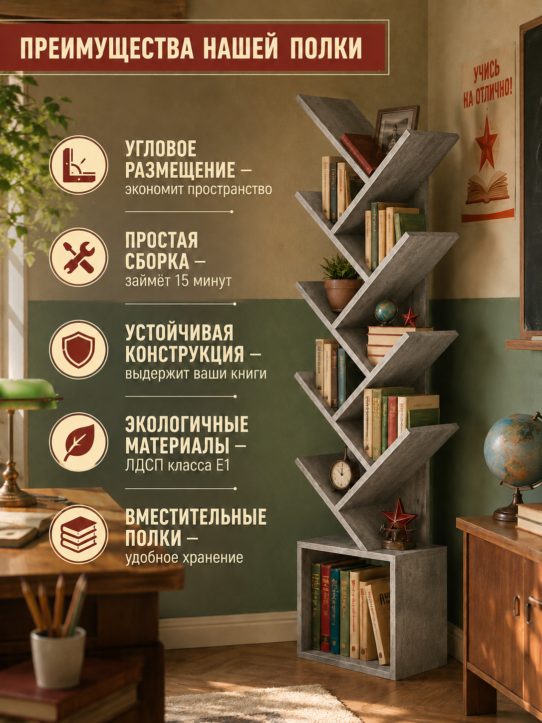 Книжная полка напольная в виде дерева для книг 145 см — фото 1