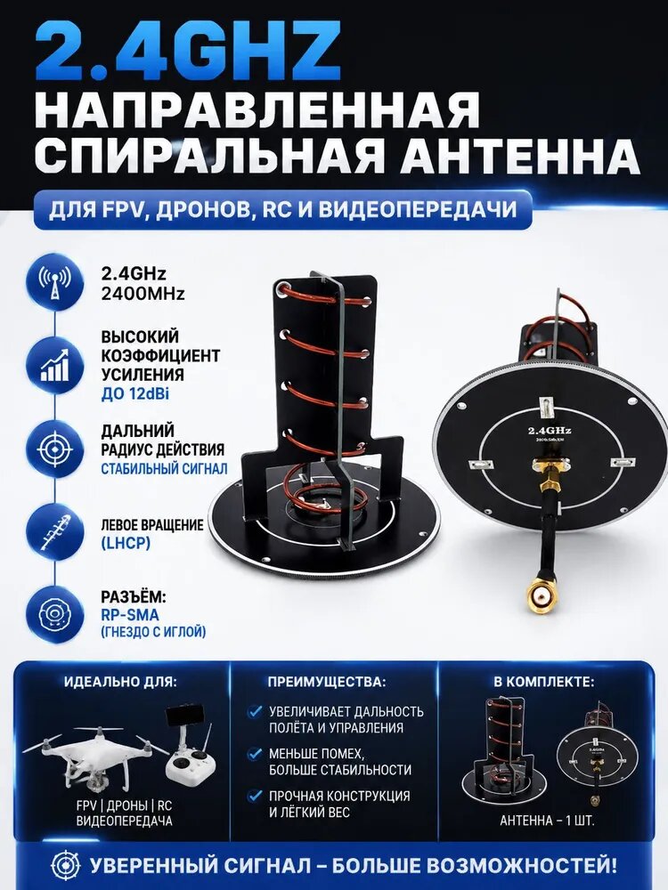 Антенна направленная круговой поляризации 2.4 ГГц (23902500 МГц), усиление 15.2 dBi, VSWR