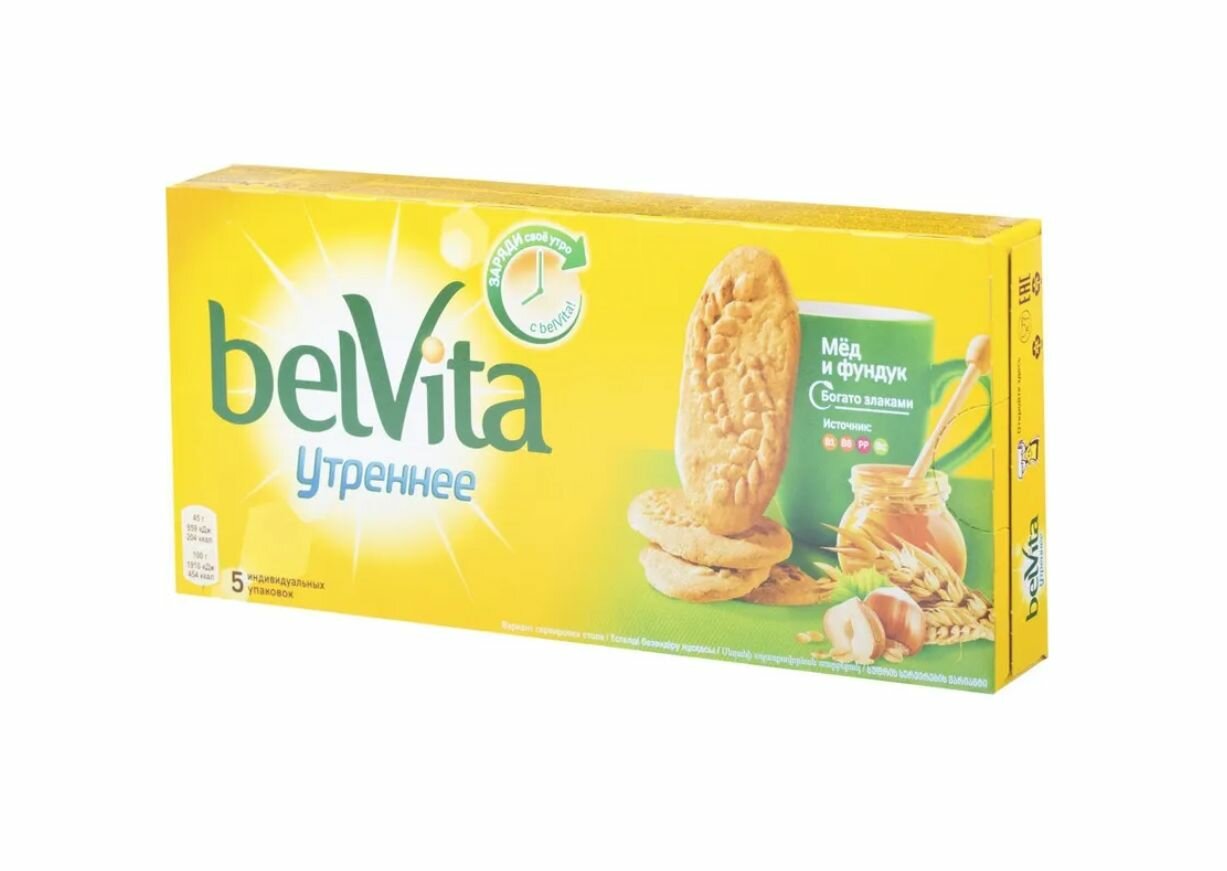 BelVita Печенье Юбилейное Утреннее Фундук и мед, 225 г