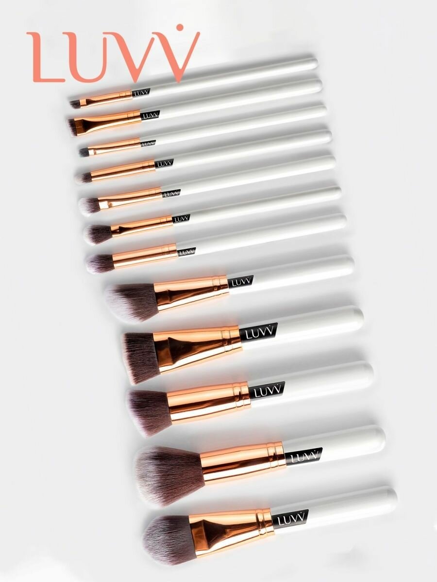 Профессиональный набор кистей для макияжа, для лица, глаз, бровей, белые LUVV, 12шт