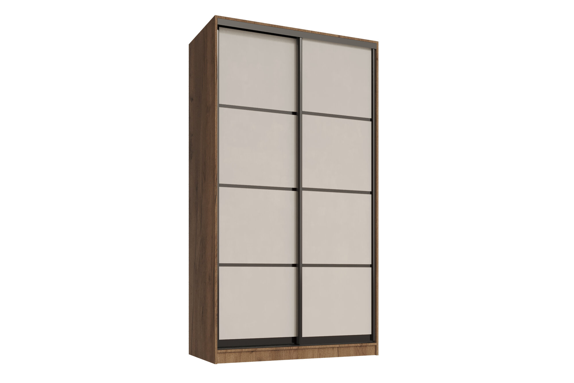 Шкаф купе, для одежды Айсберг 2, МФ-Купе, 120х45х220, белье/платье, цвет дуб табачный и кашемир, профиль черный