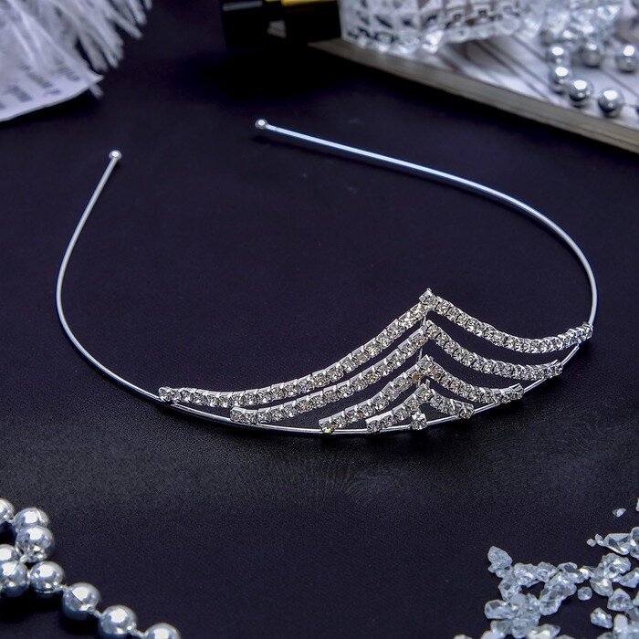 Диадема КНР "Ванесса", для волос, 3,5 см, серебристая