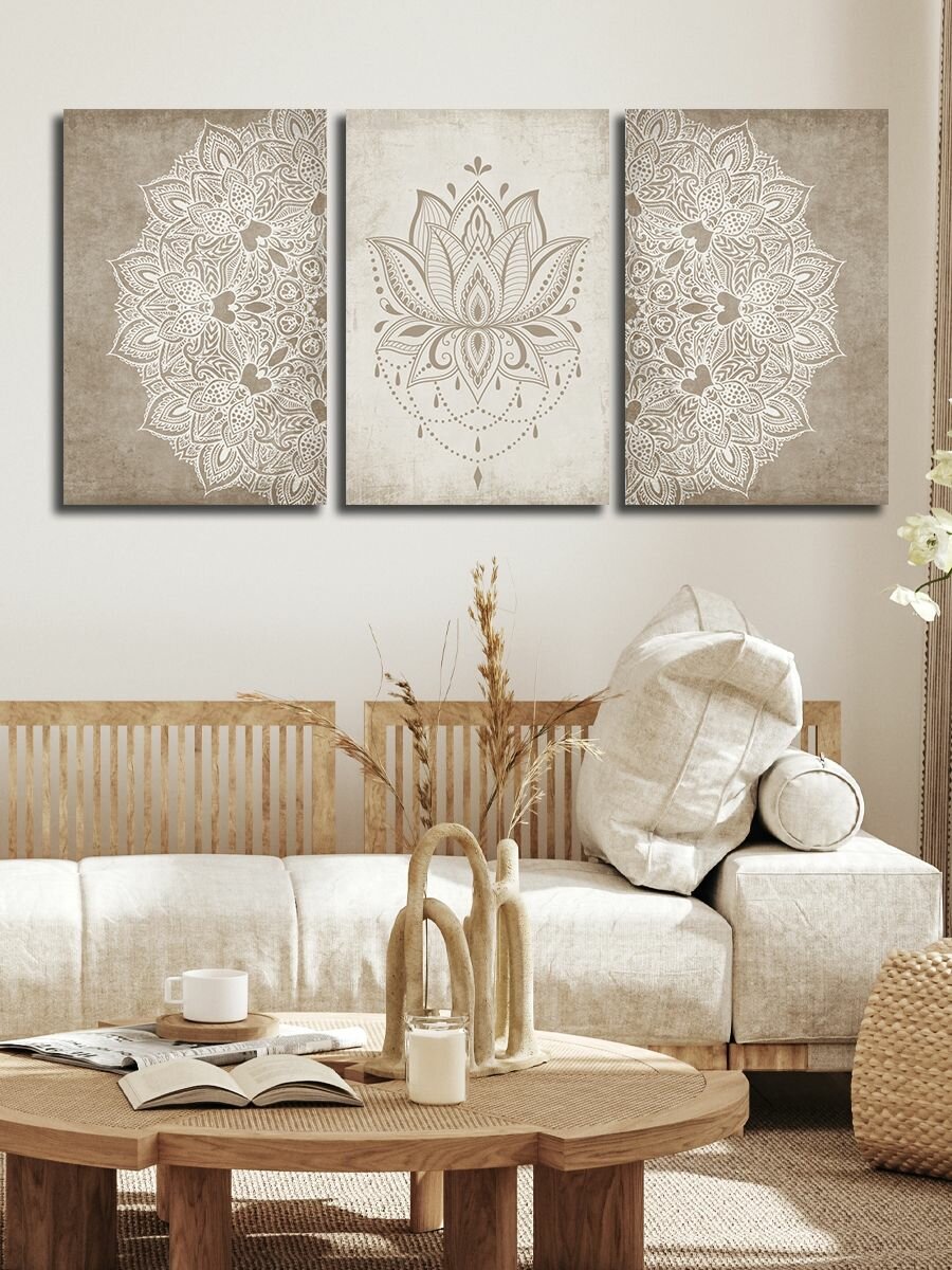 Картины на холсте с подрамником LOFTime 3 шт мандала цветок лотоса 30Х40 К-458-4060