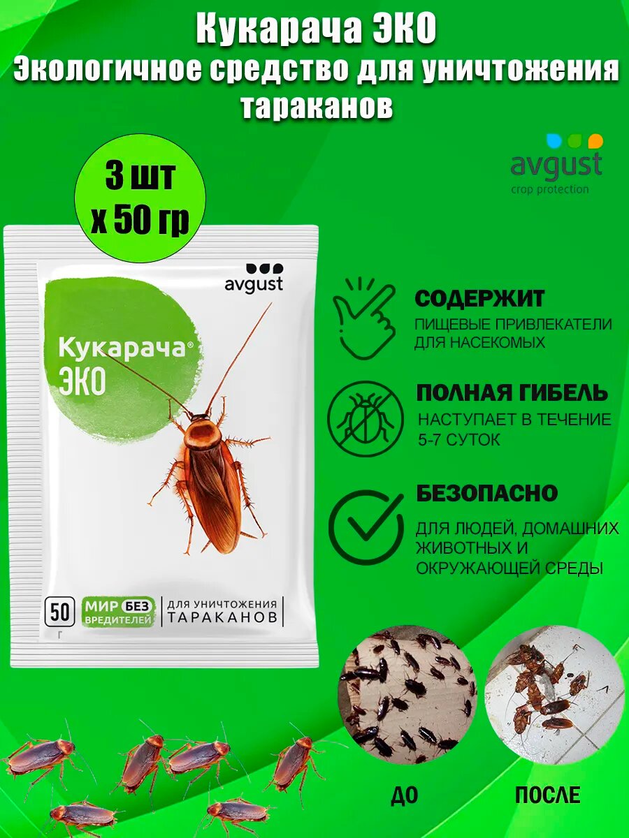 Экологичное средство Avgust для уничтожения тараканов Кукарача ЭКО, 50 гр