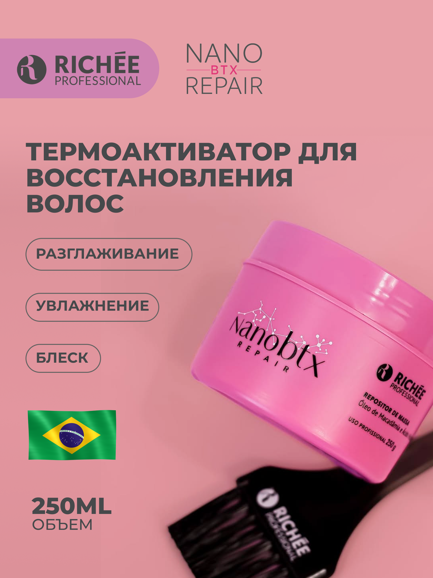 Richee Professional Thermo - Activated Mass Replenisher NanoBotox 250г (Термоактиватор для восстановления волос)