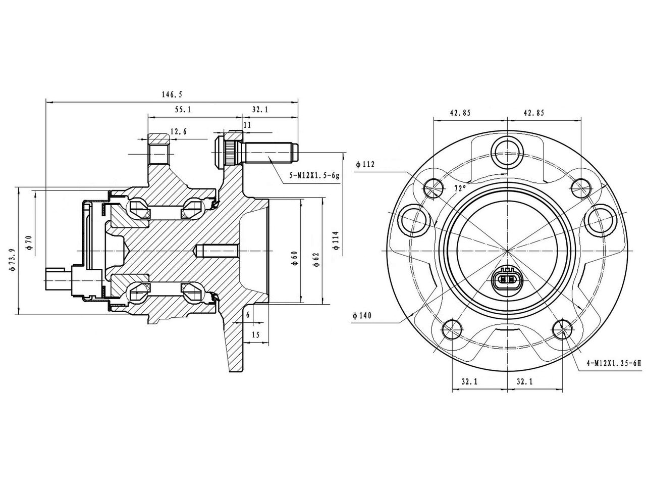 UNIO HUB-20260 (4356030010 / 4356030011) ступица передняя левая (с abs) Lexus (Лексус) gs (s190) 05-, is (xe20) 05-
