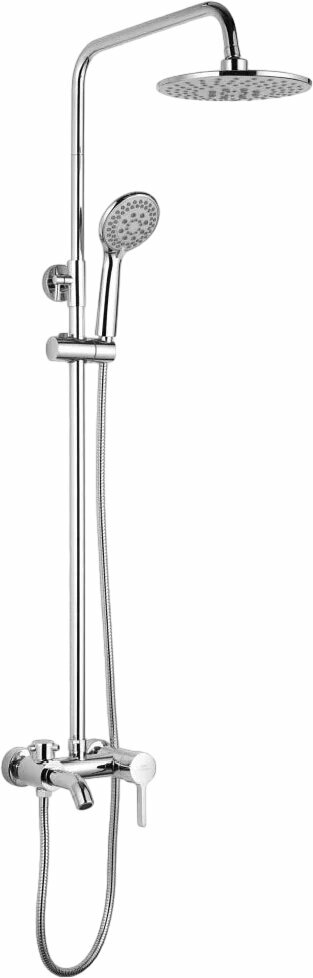 Душевая стойка Fashun A2416 со смесителем, хром, глянцевая, душевая система с тропическим душем, с изливом, с лейкой, латунная, нержавеющая сталь, рычаг сбоку
