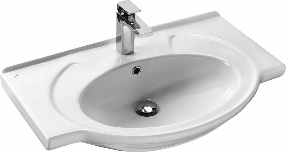 Мебельная раковина Santek Байкал 76 фарфоровая, раковина для ванной, белая, прямоугольная