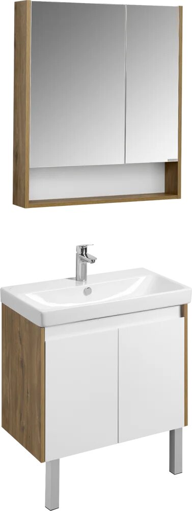 Мебель для ванной комнаты AQUATON Сканди Doors 80 белая, дуб рустикальный, раковина Адриана 80